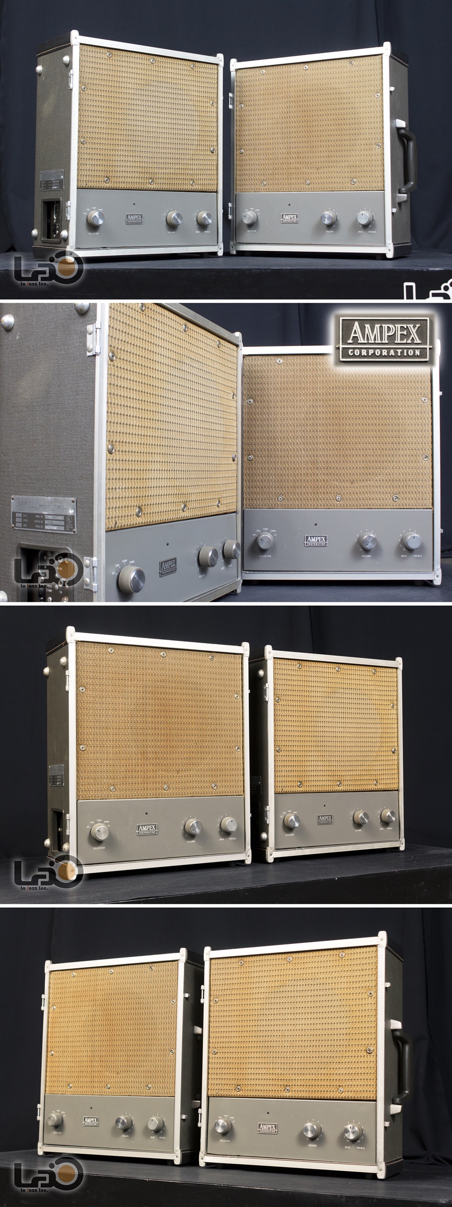 AMPEX MODEL 692 tube amplifier internal organs suitcase speaker pair ...