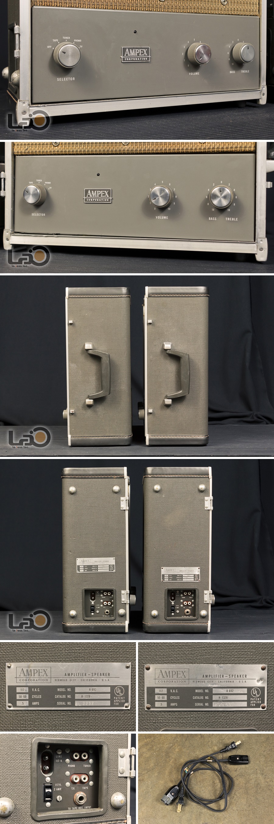 AMPEX MODEL 692 tube amplifier internal organs suitcase speaker pair ...